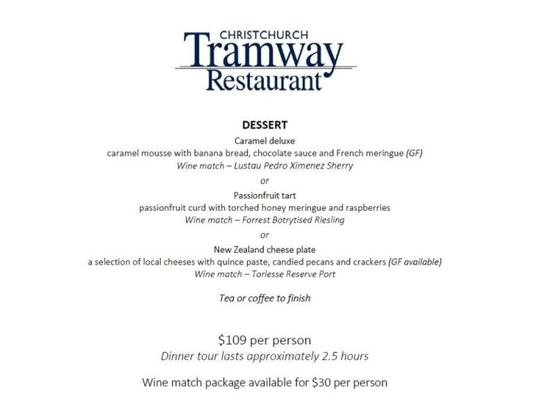 Christchurch Tram Restaurant Menu